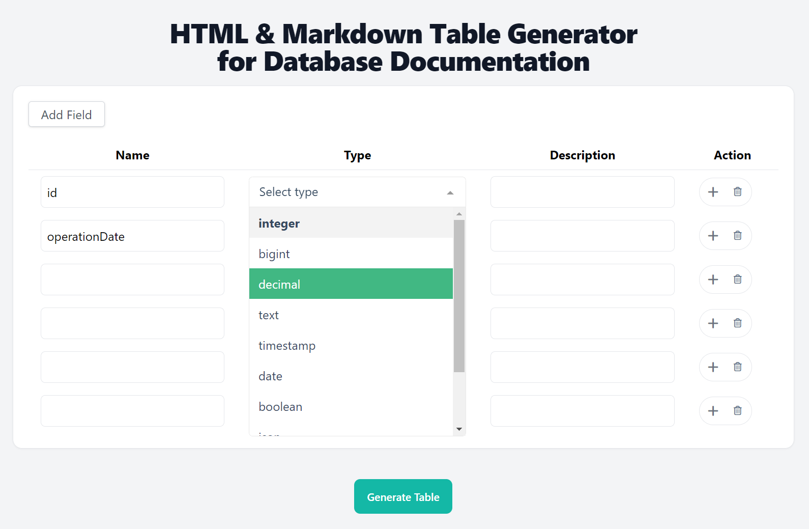 Html And Markdown Table Generator